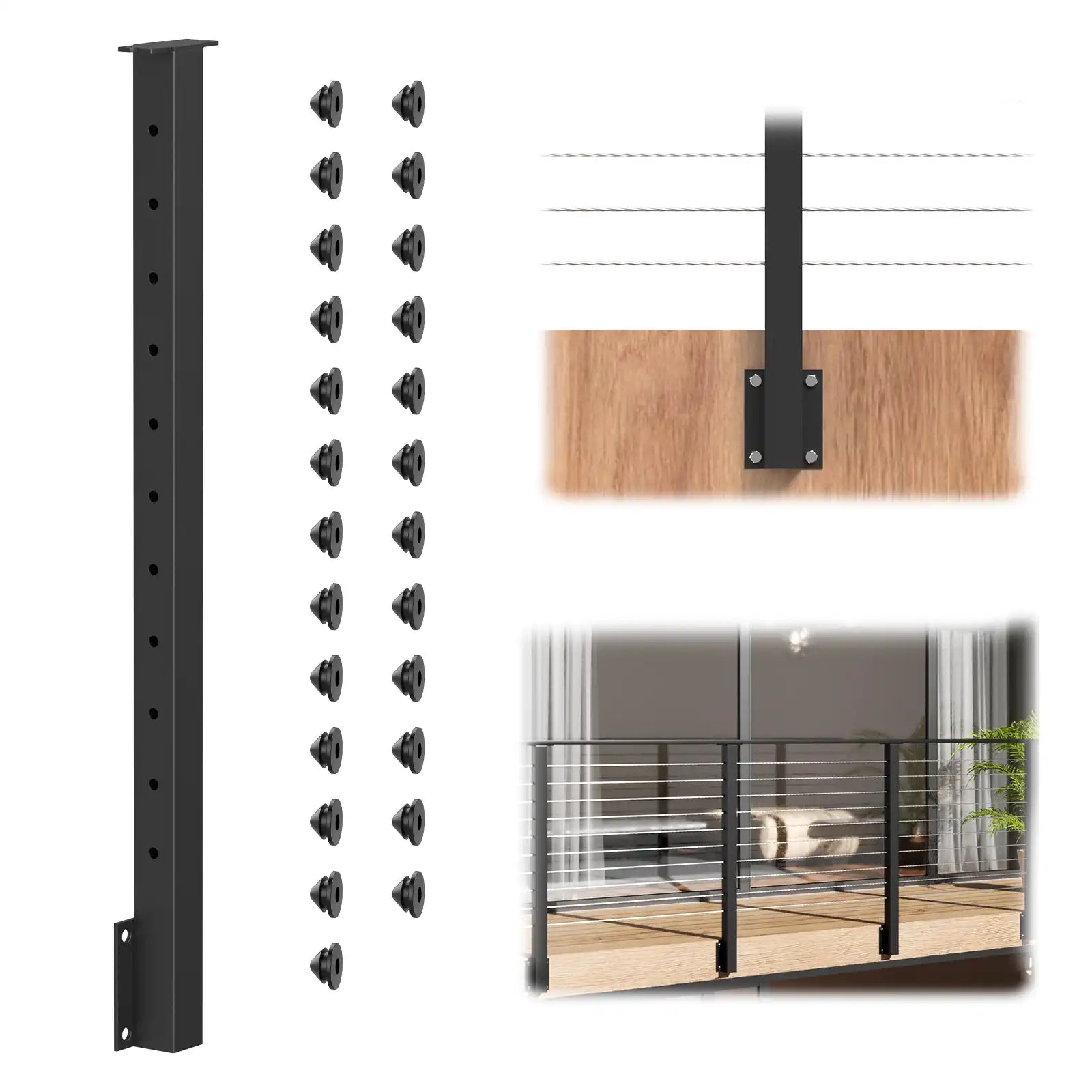 CKE 36" Level Drilled Side Mount Cable Railing Post SM02-O1