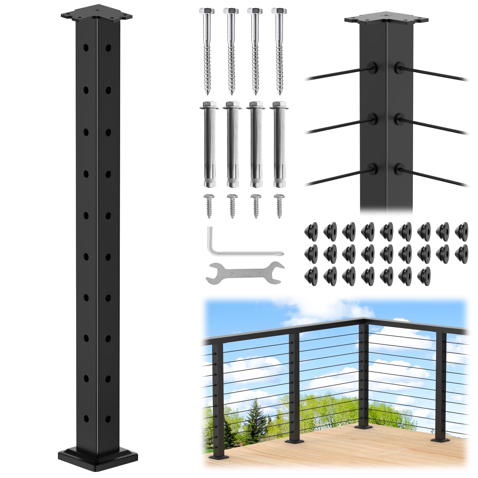 CKE 36" L-Drilled Cable Railing Corner Post(Post 35"x2"x2") CP02-L-N1